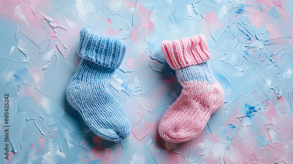 Beautiful gender reveal template with a realistic hot air balloon and ...