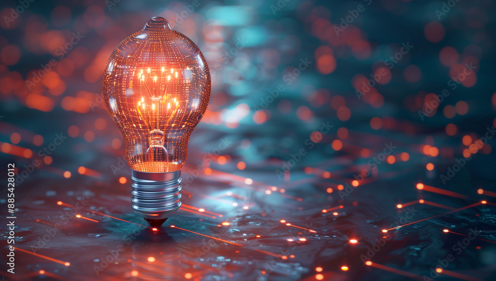 Image of a light bulb filled with digital elements (circuit patterns ...