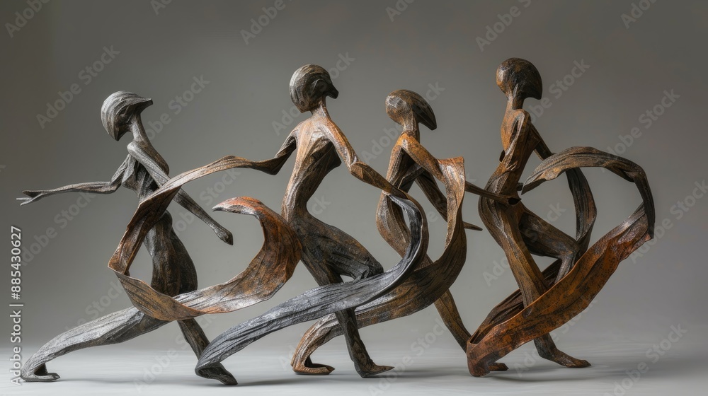 Elegant abstract bronze sculptures of dancing figures, capturing ...