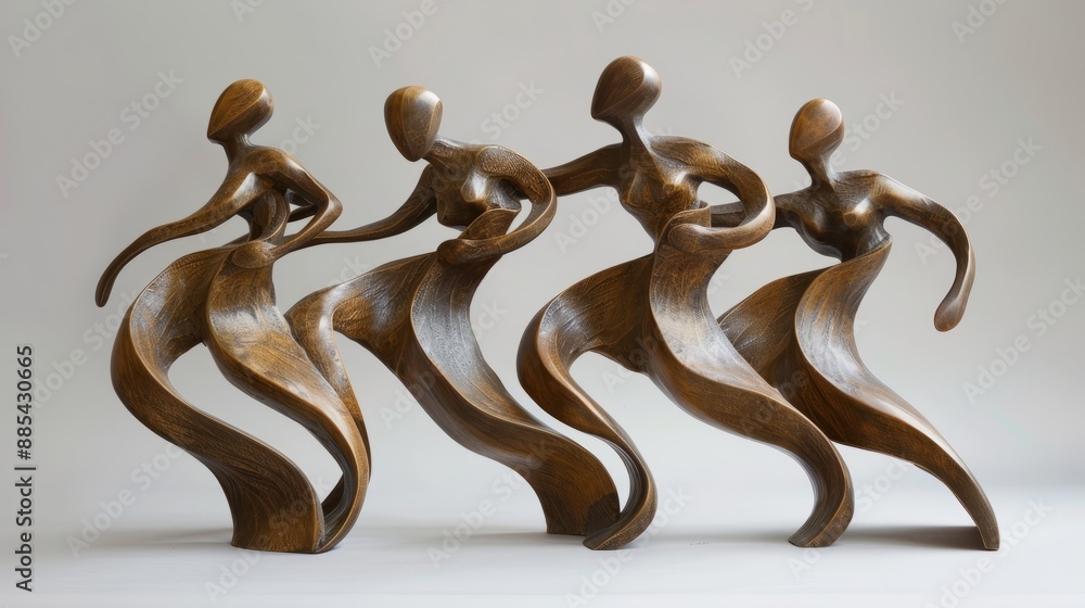 Elegant wooden sculptures of dancing figures in flowing motion ...