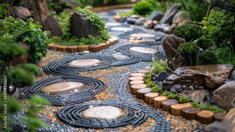 Serene Japanese zen garden path with precise stone arrangements and ...