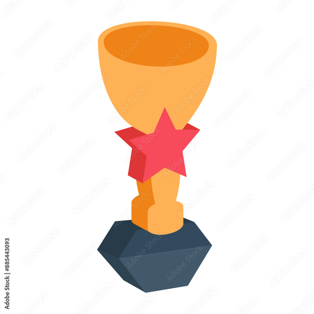 Red and gold carnival trophy on Marble base isometric concept, flare ...