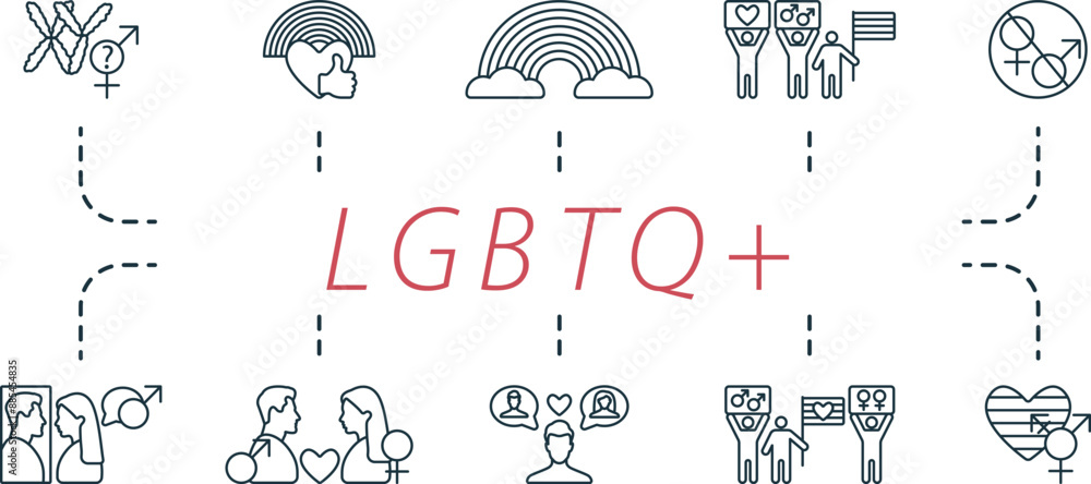 LGBTQ plus icons outline icons set. Creative icons: intersex, living ...