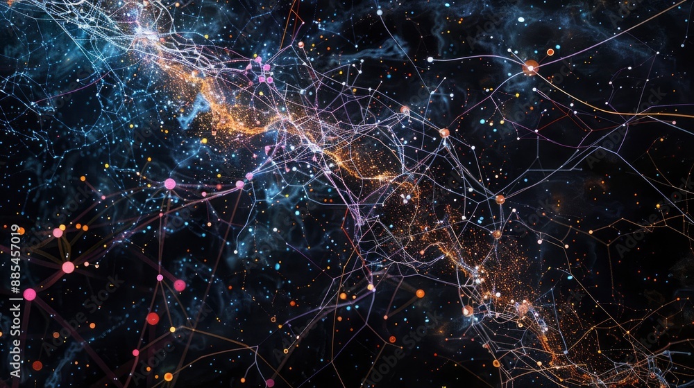 Neural networks visualized as a constellation of interconnected stars ...