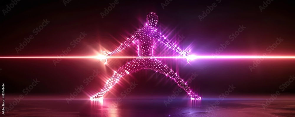Abstract digital art depicting a humanoid figure made of glowing light ...