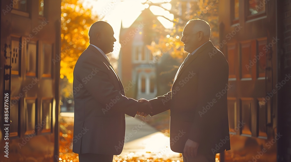 A friendly handshake between a pastor and a member of the congregation ...