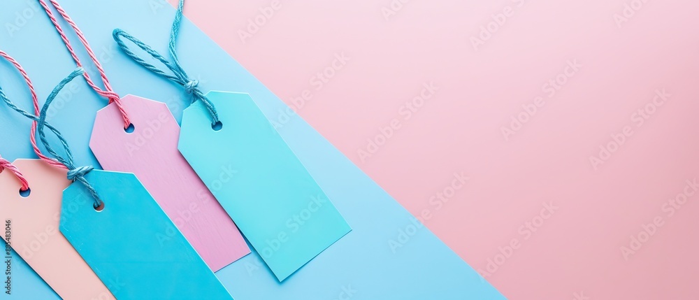 Colorful tags on a vibrant pink and blue background, perfect for adding ...