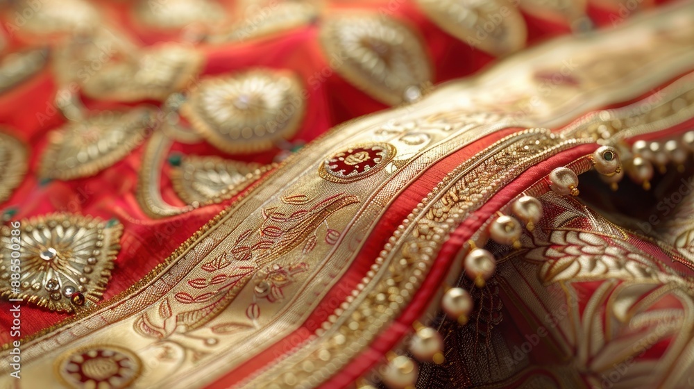 The intricate designs of a traditional Indian saree blouse, with ...