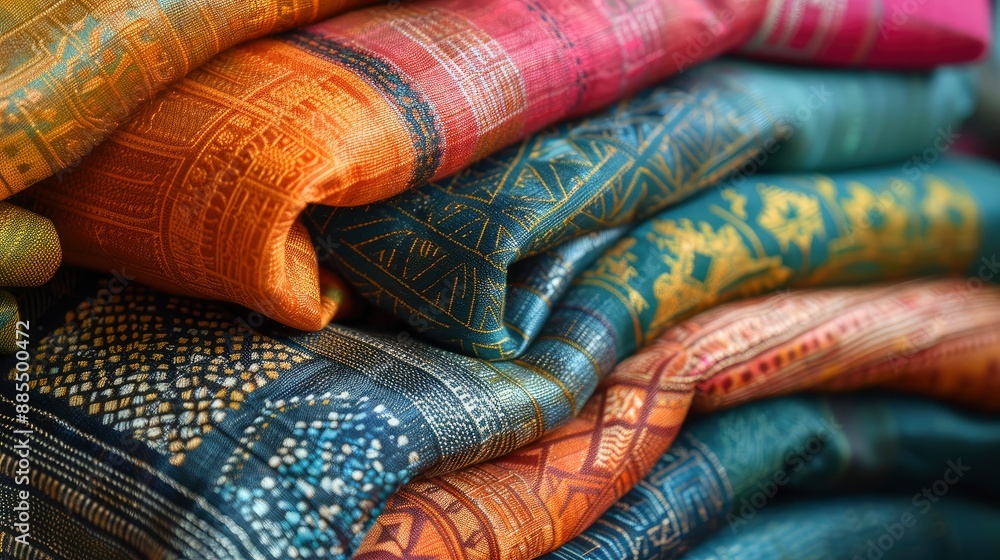 The vibrant colors and patterns of traditional Indian handloom fabrics ...