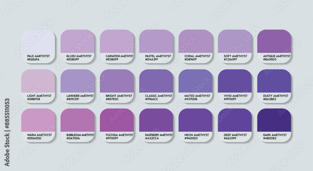 Amethyst Color Palette, Amethyst Color Guide Palette with Color Names ...