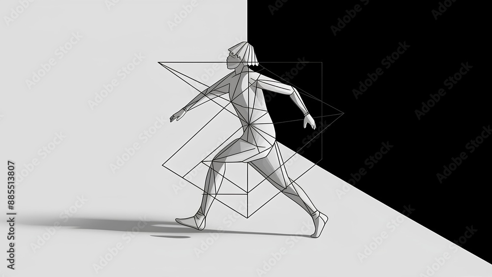 From Shadows: A 3D Wireframe Human Model Steps Into Light, Highlighting ...