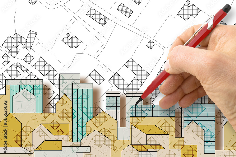 Poster BUILDING PERMIT CONCEPT with imaginary cadastral map and General ...