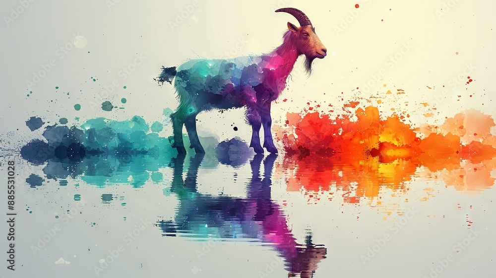 Watercolor Goat Reflection - A stunning image of a goat standing in a ...