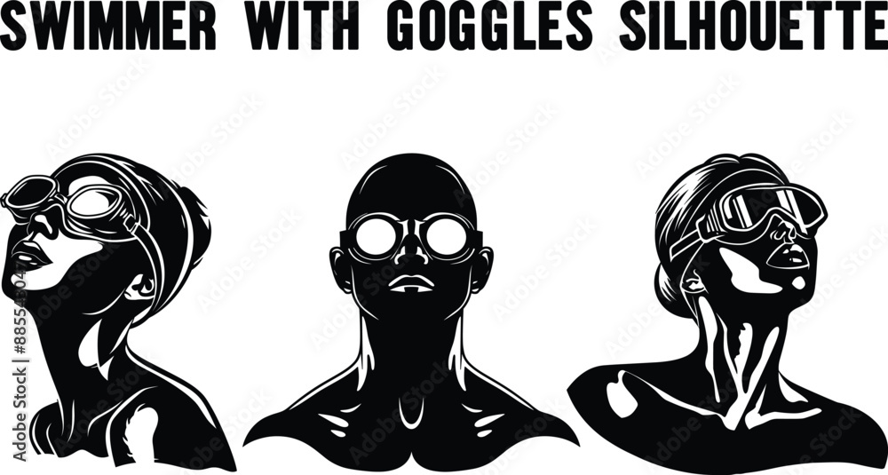 Swimmer with Goggles silhouette, Swimming silhouettes, Swimmer ...