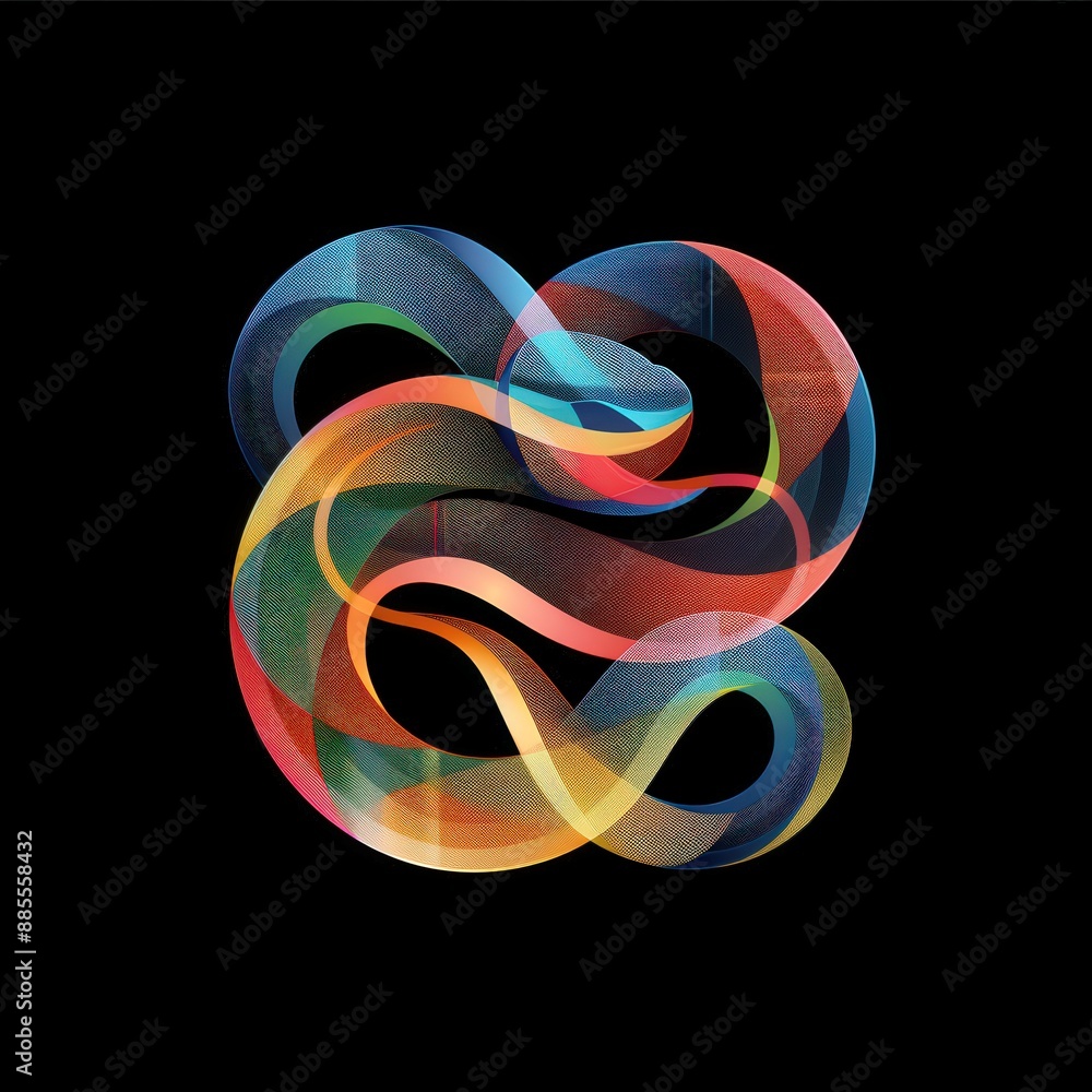 Vibrant Vector Illustration of Colorful Snake on Black Background in 2D ...