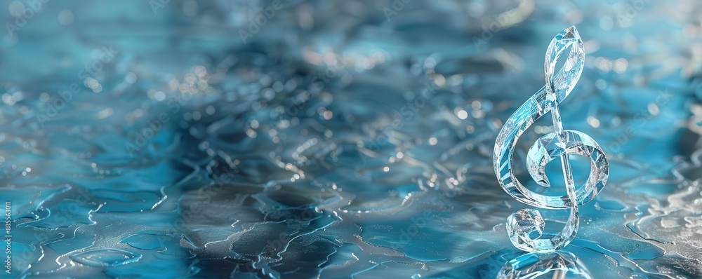 Crystal music note on a reflective surface, music note, elegant sound ...