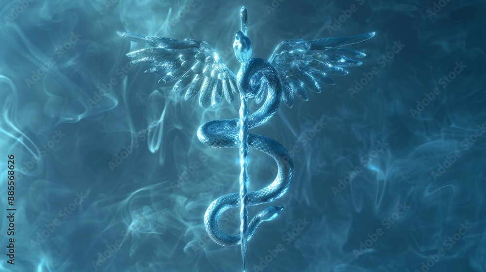 Blue caduceus symbol with two entwined snakes. The caduceus is a ...