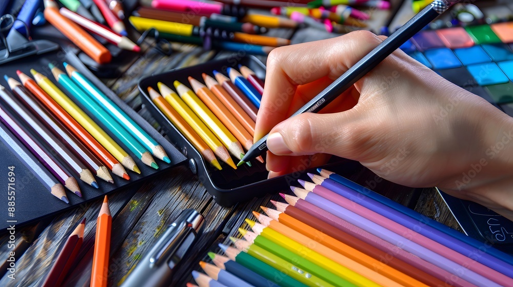 Sharpening a Pencil: Hands sharpening a pencil with a sharpener, with ...