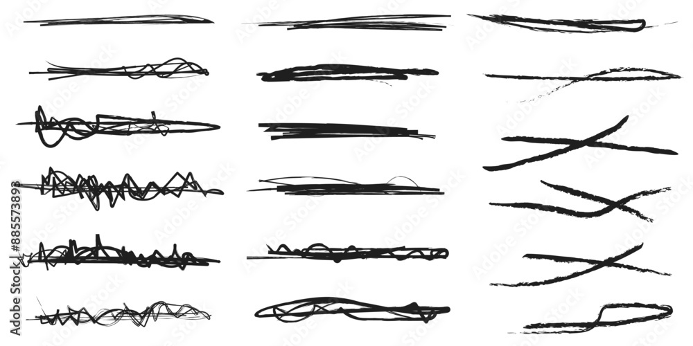 A set of hand lettering with a brush, emphasizing, strikethrough lines ...