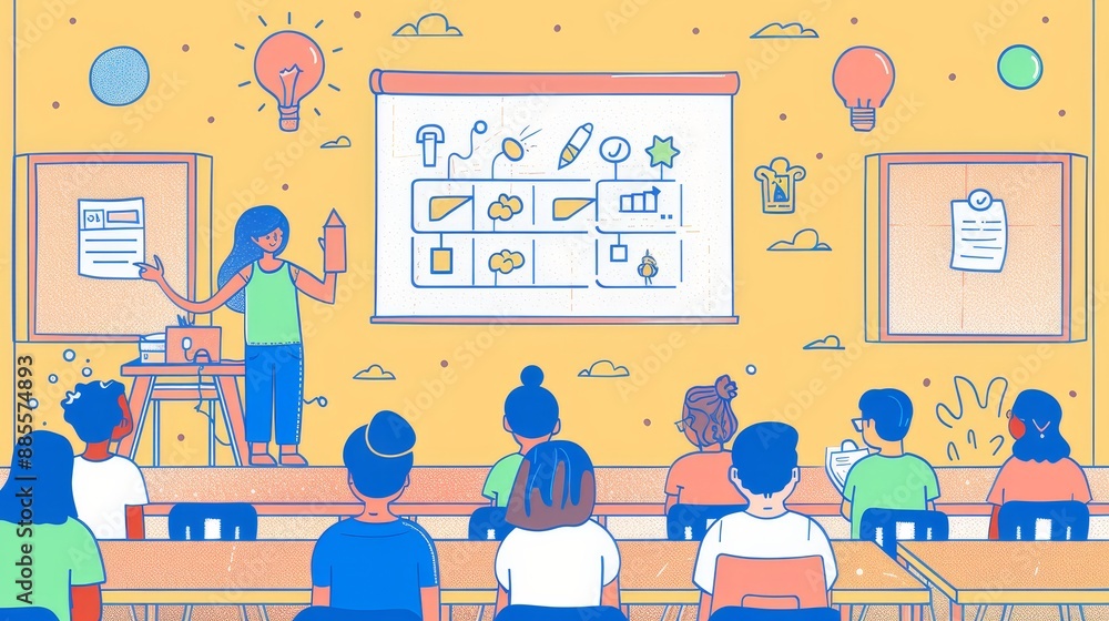Classroom Presentation with Diverse Students - An illustration of a ...