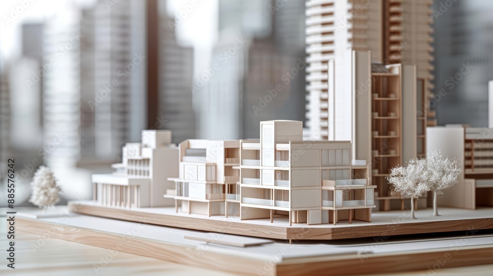 Conceptual sketch paired with a model of a mixed-use building plan ...