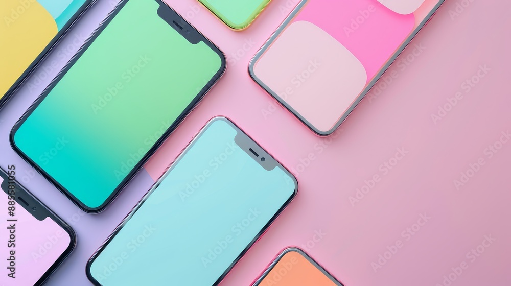 Colorful Smart Phones - A flat lay arrangement of colorful smartphones ...