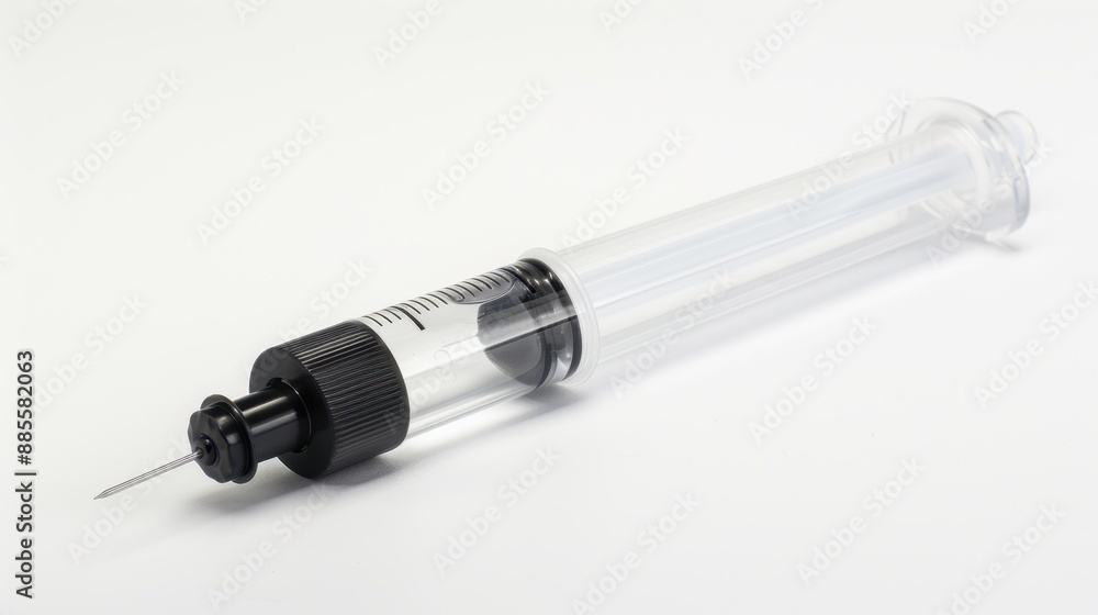 An ear syringe displayed with its nozzle and plunger clearly visible ...