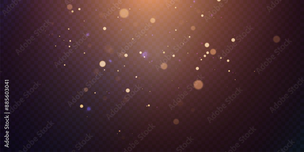 Light effect of golden bokeh of dust and glare. Glowing particles ...