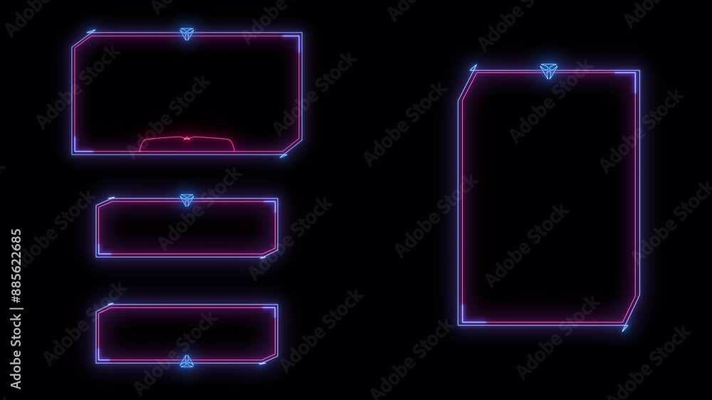 Neon looped light frame for game streaming video on a transparent ...