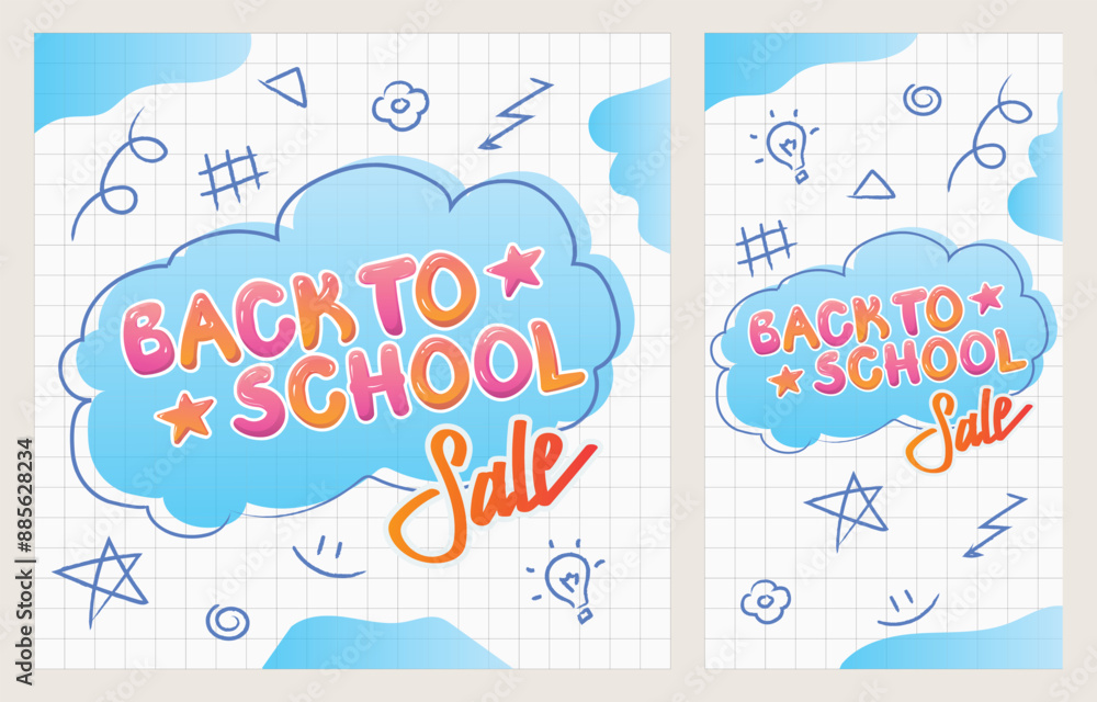 Set of Back to school sale banners for social media. Post and story ...