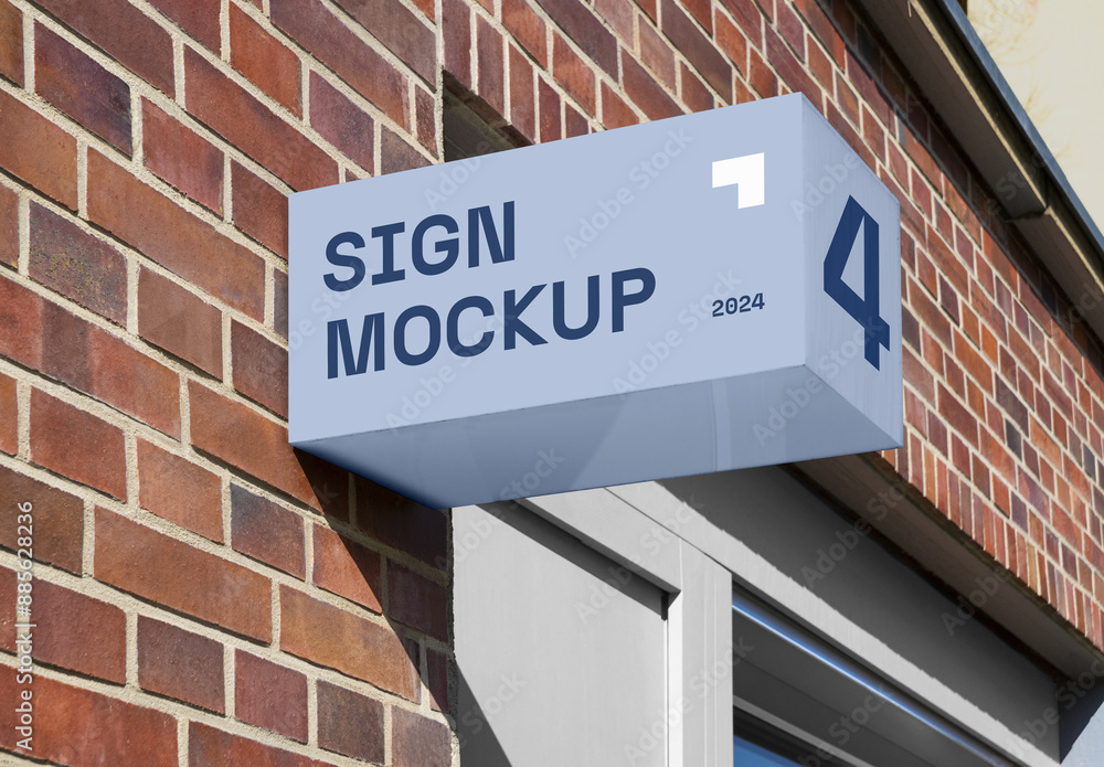 Ractangle Sign Attached To Wall Mockup Stock Template | Adobe Stock
