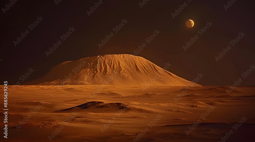 A photo of Mars' surface, with the Olympus Mons volcano as the ...