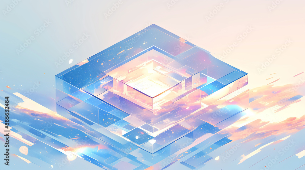 symmetrical crystal structure with radiant reflections in pastel hues ...