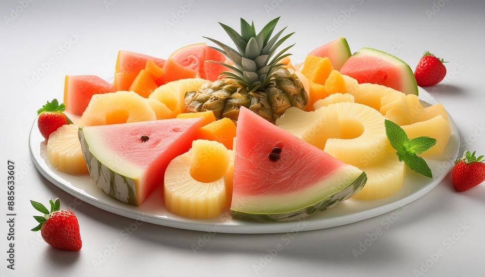 simple and elegant composition of a mixed fruit platter with slices of ...