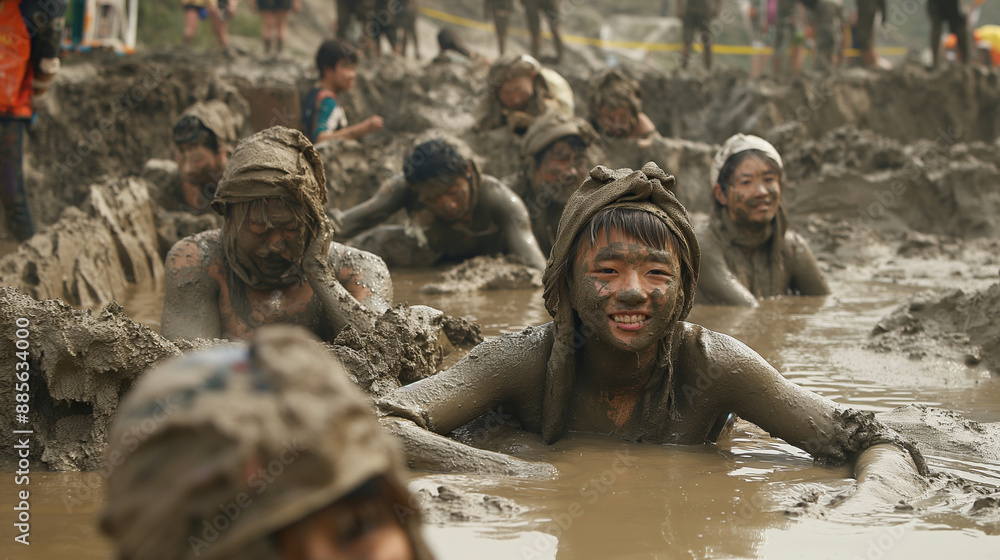 People crawling in mud at Boryeong Mud Festival, South Korea. Stock ...