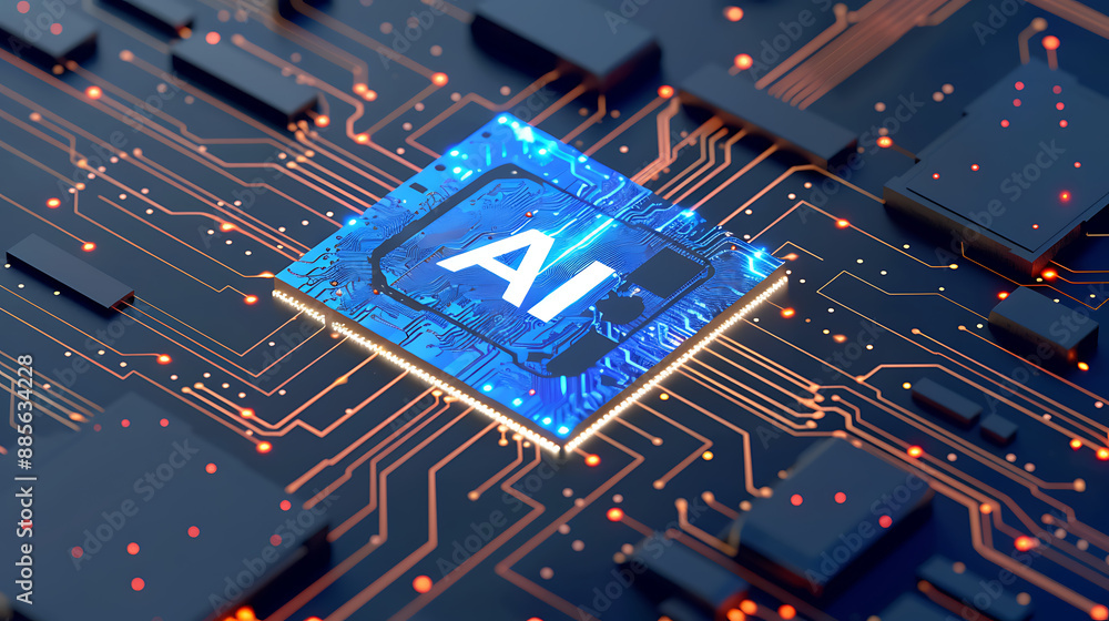powerful computer processor microchip with the word representing artificial intelligence, AI ...