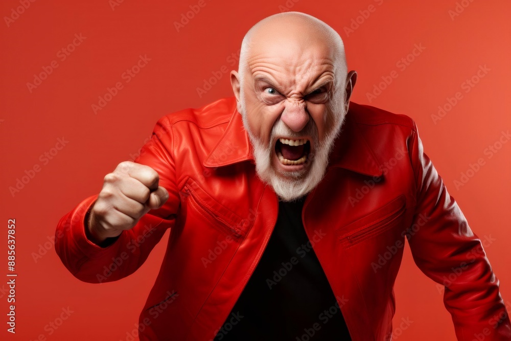 Screaming, hate, rage. Crying emotional angry senior man with opened ...