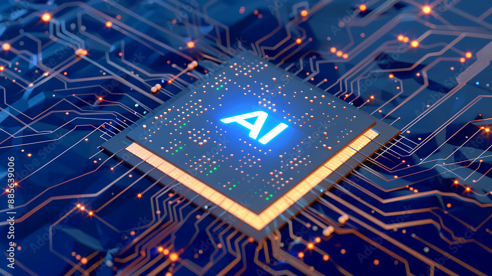 powerful computer processor microchip with the word representing artificial intelligence, AI ...
