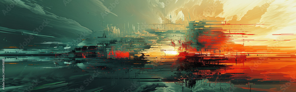 structured pattern disrupted by chaotic elements, signifying the ...