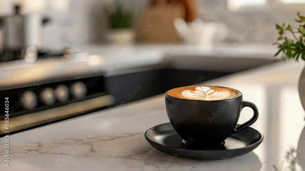 A high-resolution 4k video captures a cozy kitchen scene featuring a ...