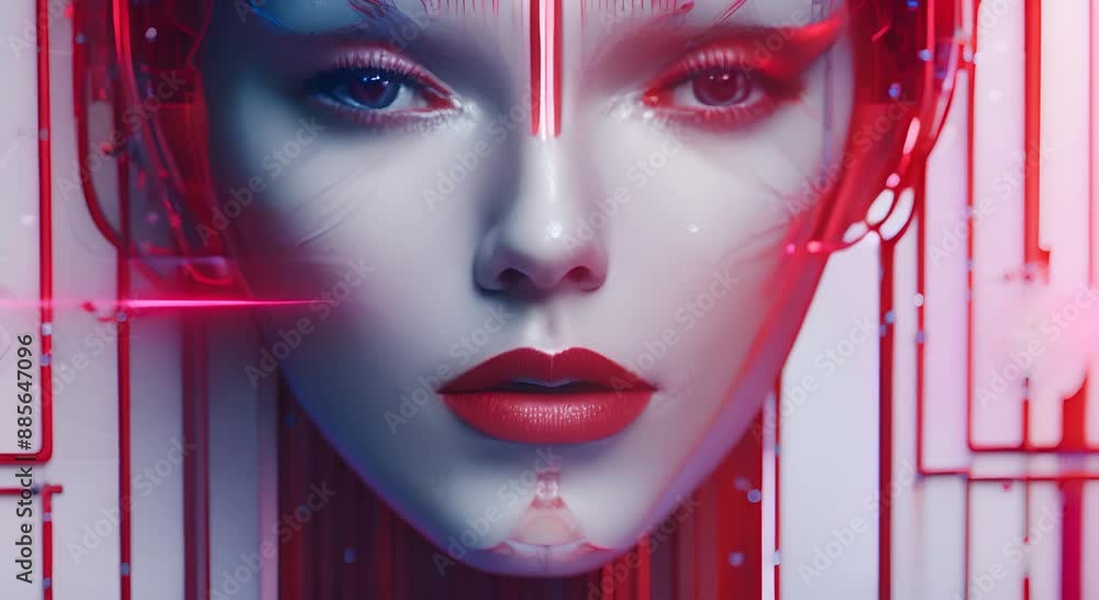 Deepfake A digital face with red and blue lines representing artificial intelligence and ...