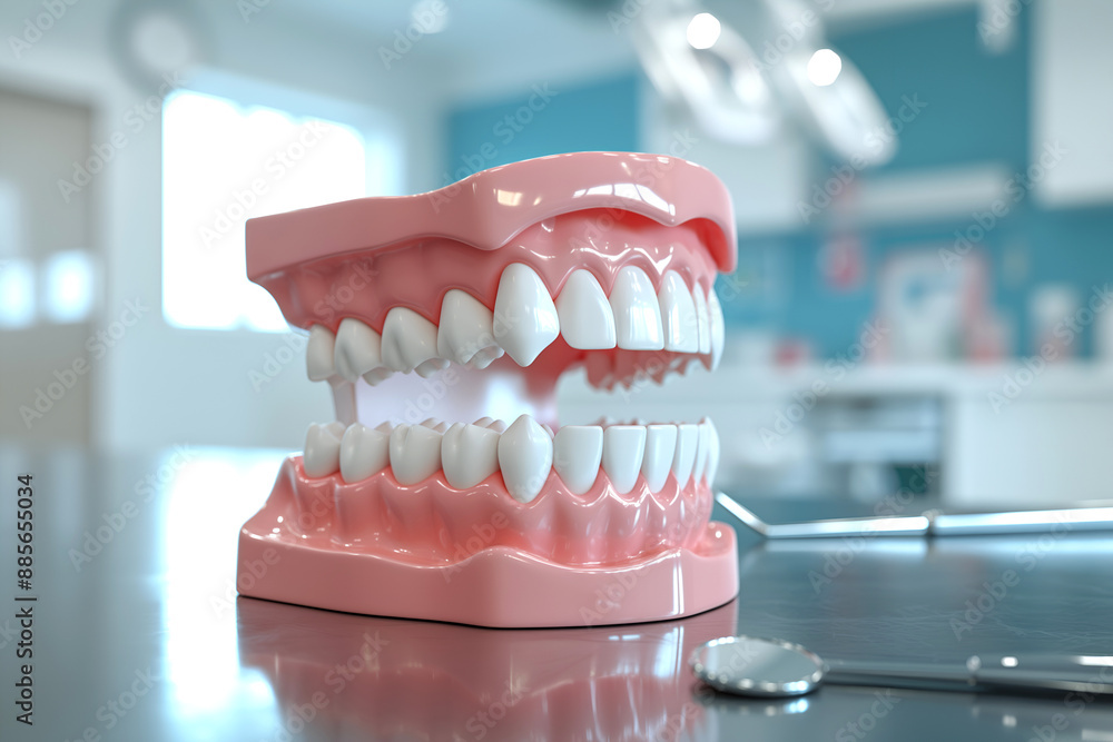 3D dental model in clinical setting, for dental clinic ads. Detailed 3D ...