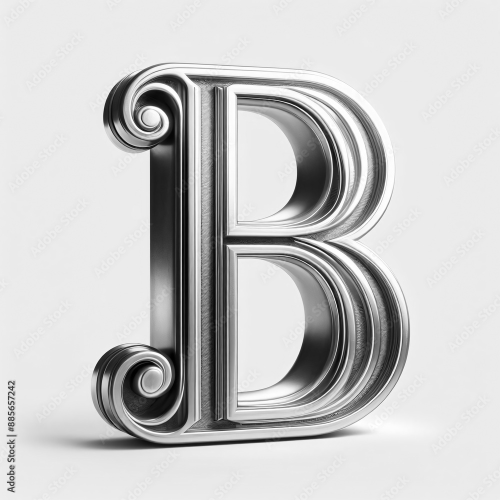 Silver 'B' Alphabet on Pure White Studio Setting. The Steel Alphabet B ...