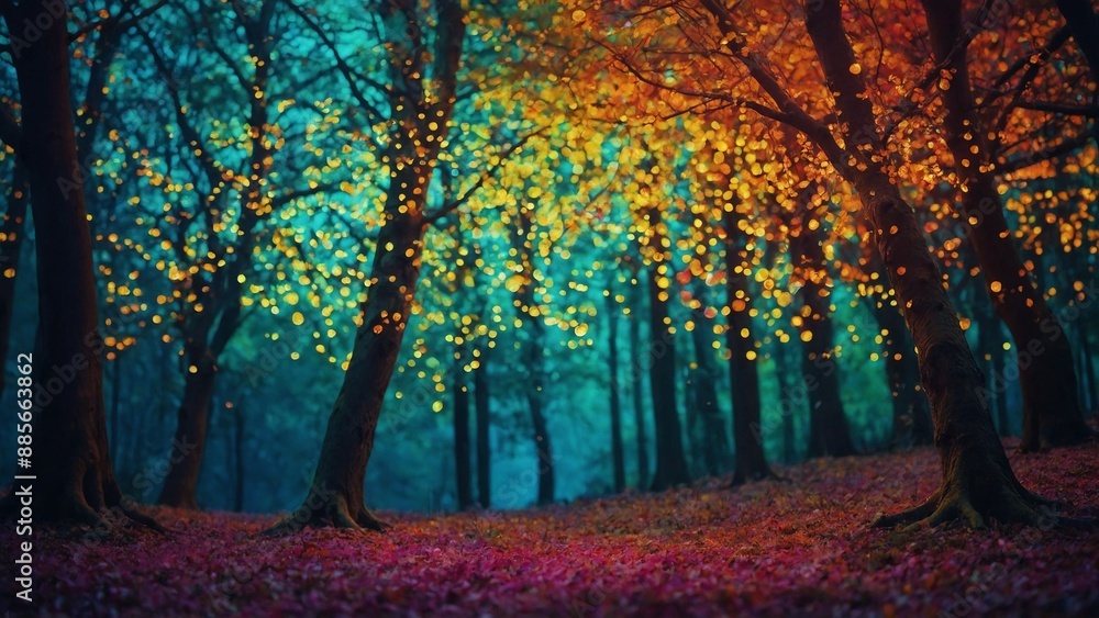 Forest trees autumn landscape fall nature scene with fantasy glowing ...