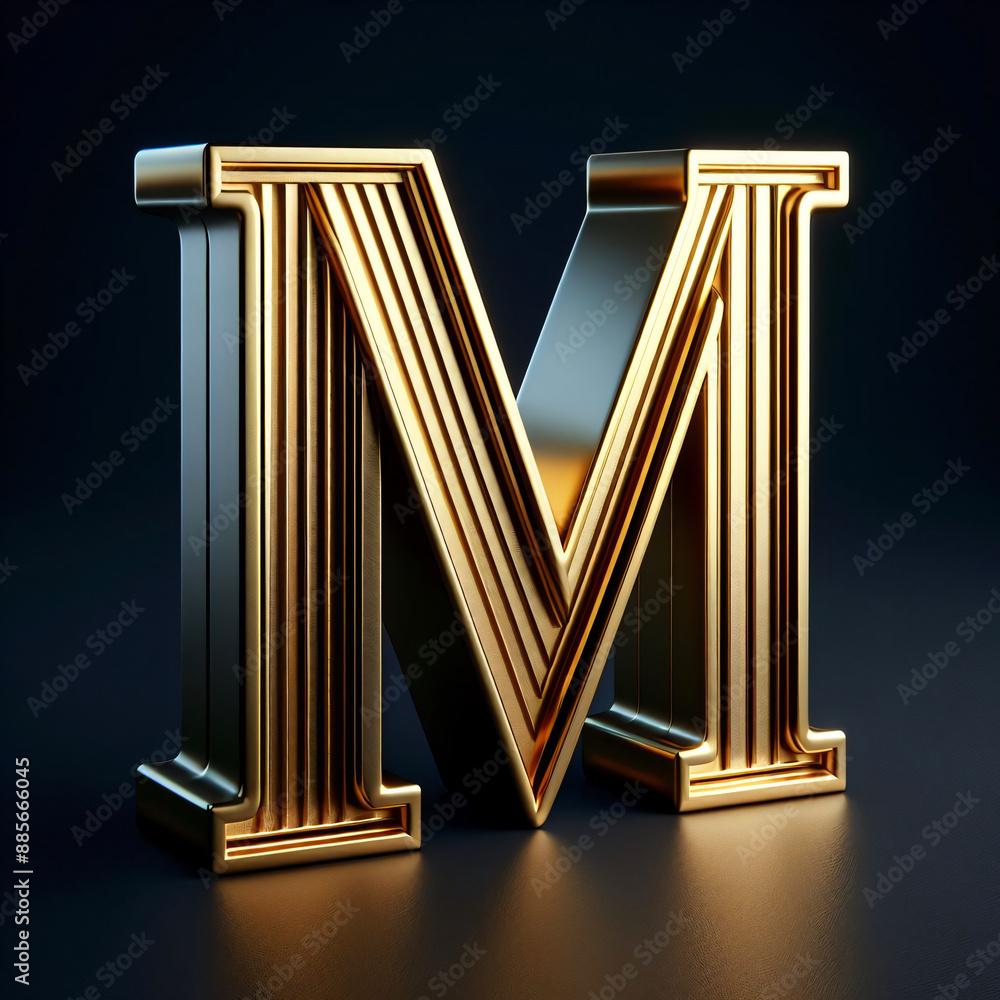 Elegant Golden 'M' Letter on Dark Black Studio Backdrop. The Gold ...
