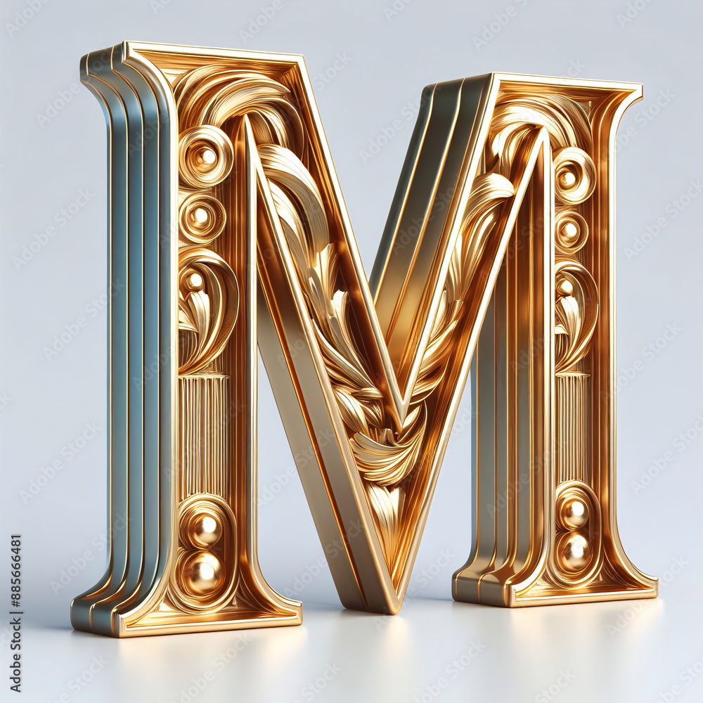 Premium Gold 'M' Letter on Sleek White Backdrop. The Gold Alphabet M ...