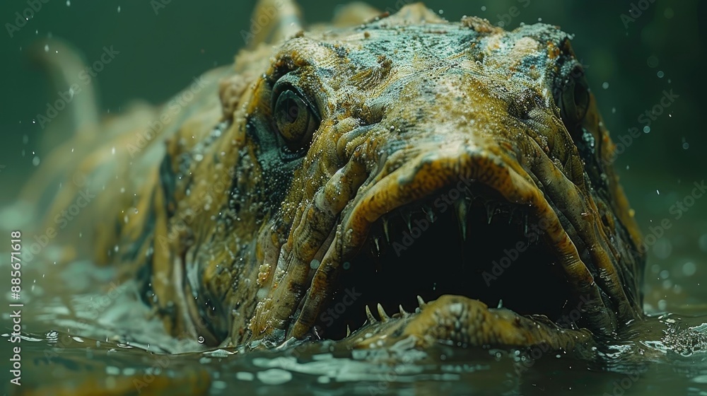 Terrifying and hyper mermaid-like creature with a deformed,twisted face ...