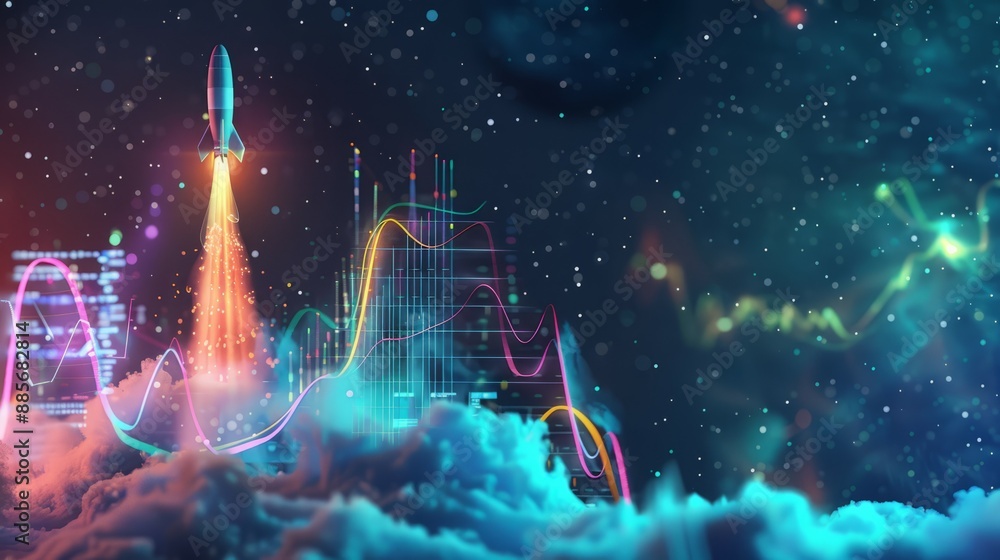 Rocket launch with data growth chart. Abstract illustration of a rocket ...