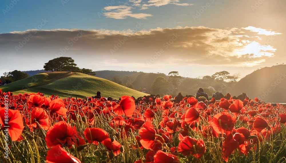 red poppy field banner for anzac day memorial and remembrance Stock ...