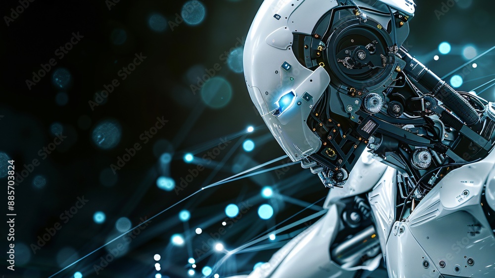 humanoid robot pointing finger touching on innovation and futuristic ...